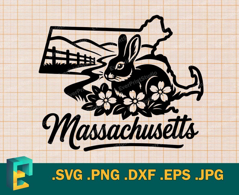 Massachusetts Bunny SVG – State Outline Vector Cut File (digital ...
