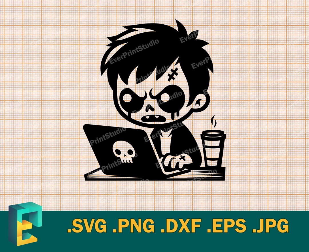 Zombie Gamer SVG - Cricut, Silhouette | Vector Zombie Programmer SVG Cut File | Zombie With ...