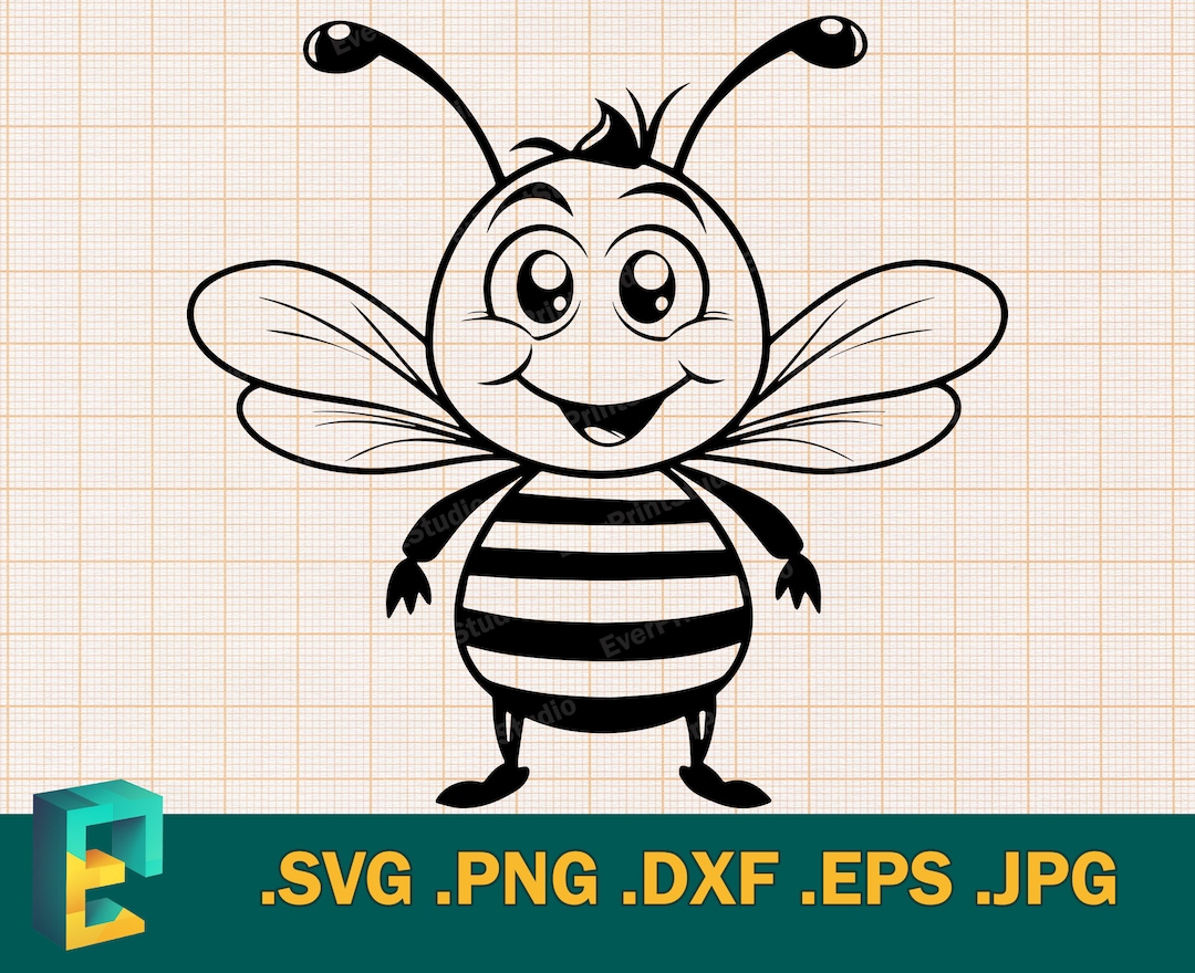 Cute Bumblebee SVG - Cricut & Silhouette, Happy Bee, File for Cutting ...