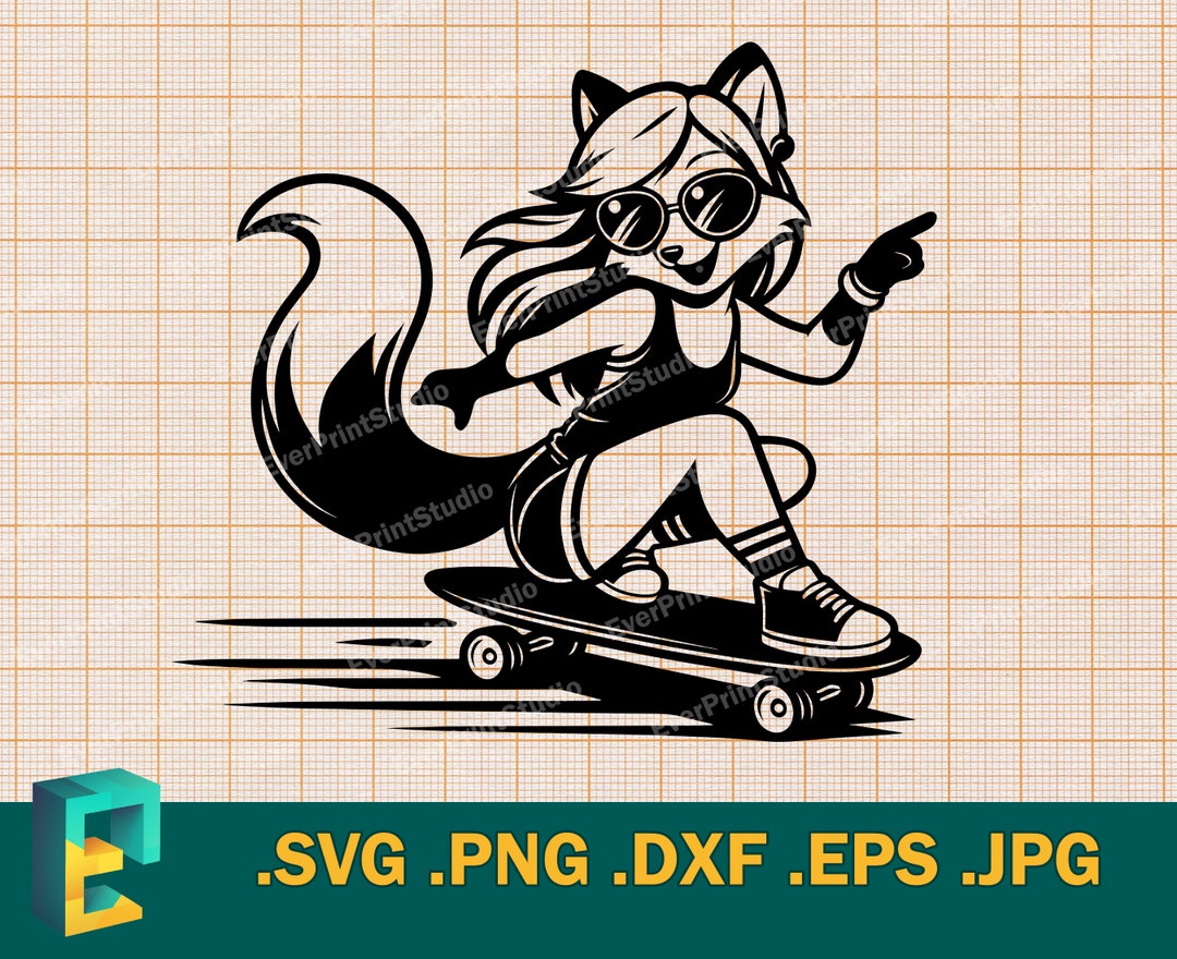 Cute Fox Skateboarding SVG Cricut, Silhouette Vector Happy Fox Girl ...