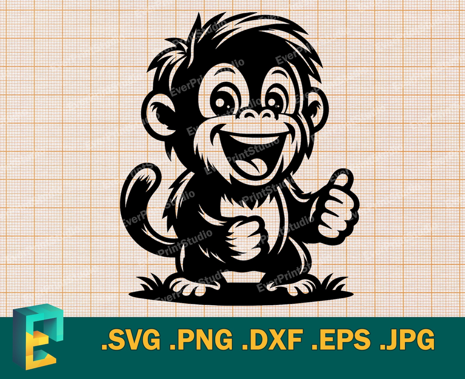 Baby Monkey SVG - Cricut, Silhouette | Vector Cute Happy Monkey SVG Cut ...
