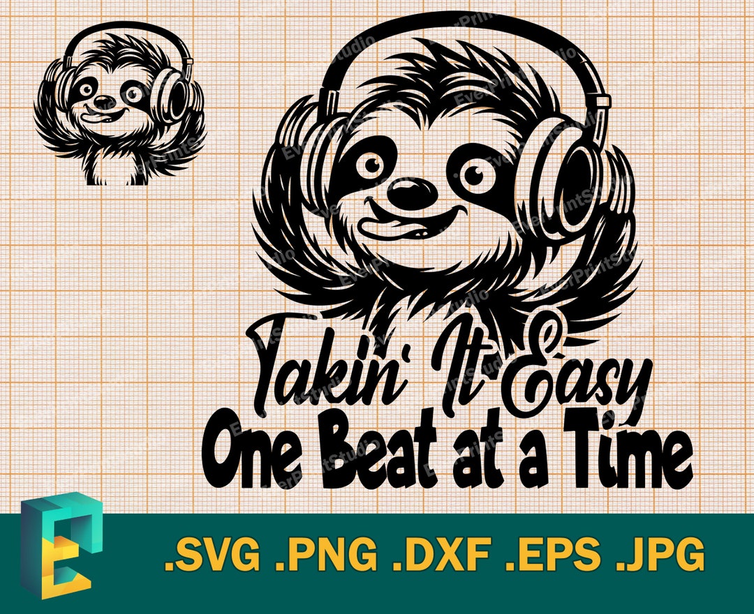 Sloth Headphones SVG - Cricut, Silhouette | Cute DJ Sloth Svg | Sloth ...