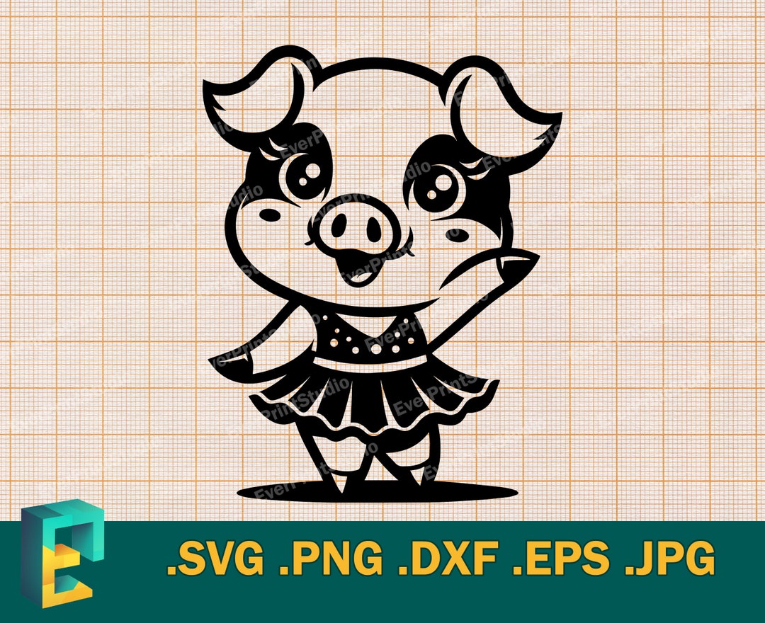 Happy Pig SVG Cricut, Silhouette Vector Happy Cute Dancing Pig Girl SVG ...