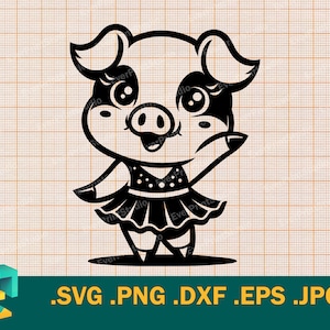 Happy Pig SVG - Cricut, Silhouette | Vector Happy Cute Dancing Pig Girl ...