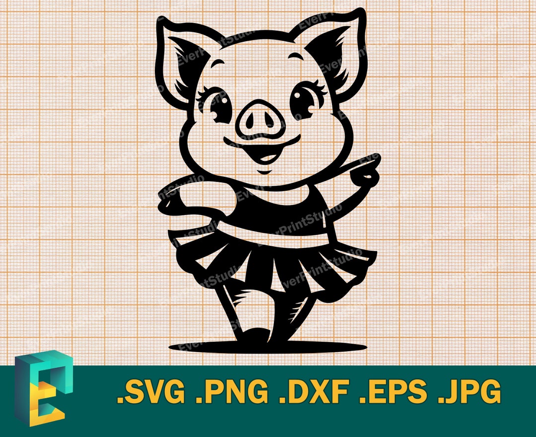 Dancer Pig SVG - Cricut, Silhouette | Vector Cute Dancing Pig, Happy Pig Ballerina, Ballet Pig ...