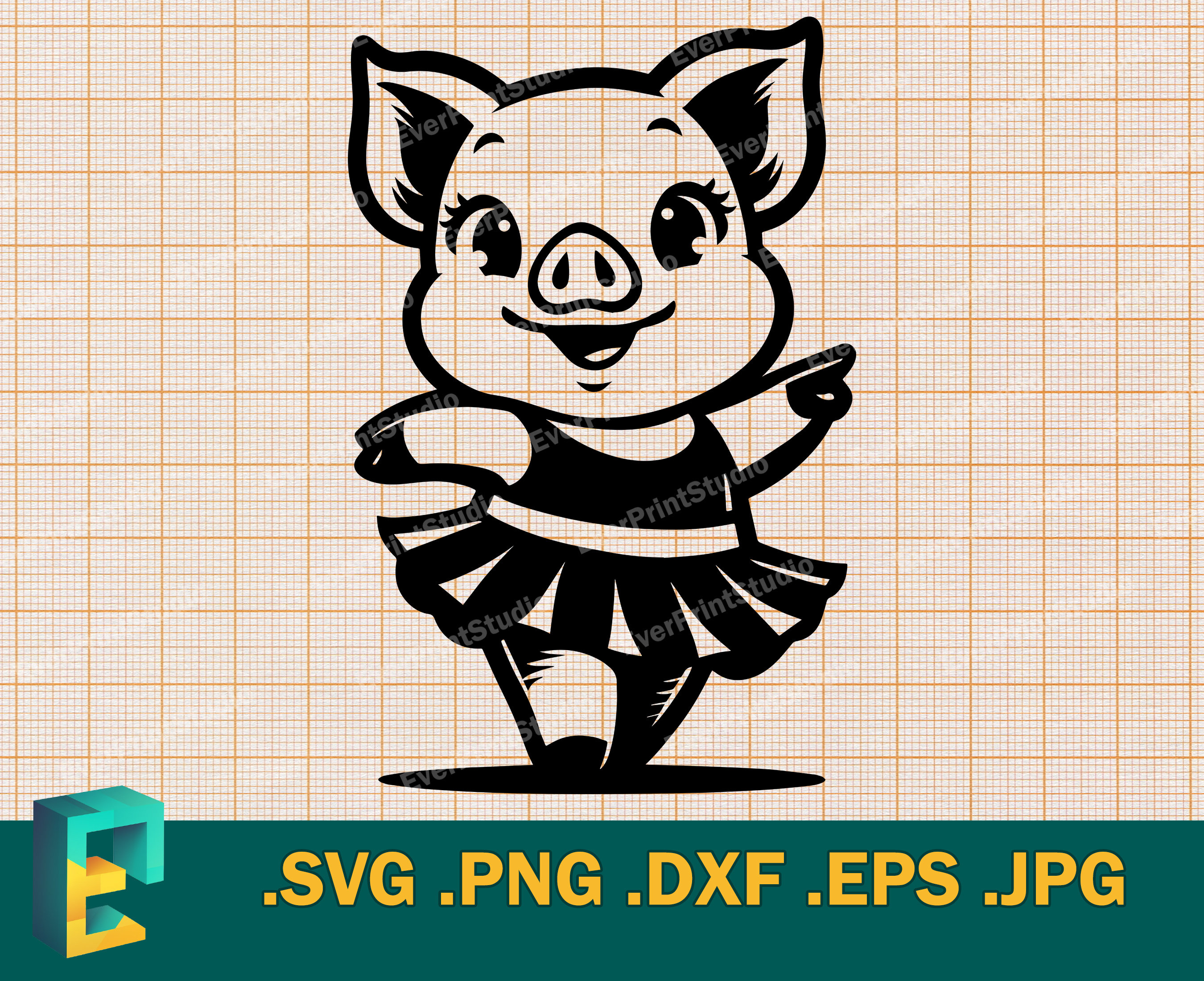 Dancer Pig SVG - Cricut, Silhouette | Vector Cute Dancing Pig, Happy ...