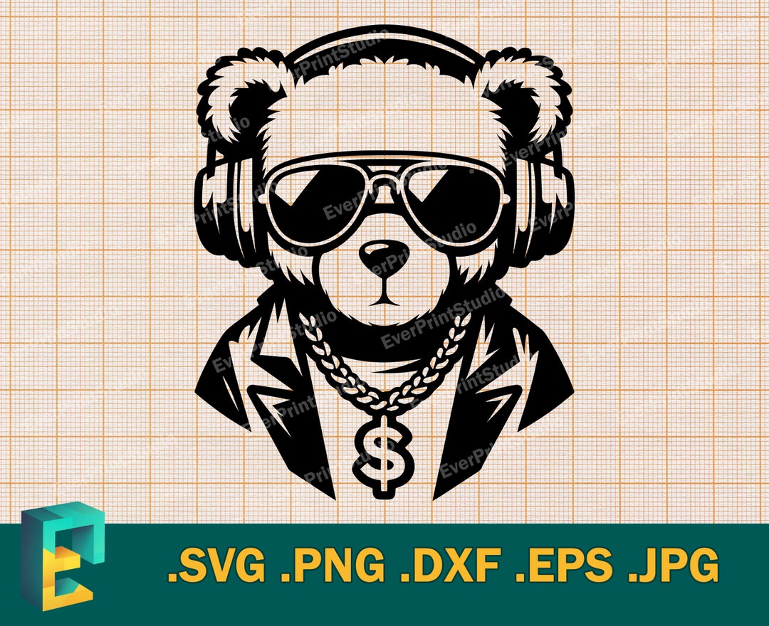 Rapper Teddy Bear SVG - Cricut, Silhouette | Cool Teddy Bear Cut File ...