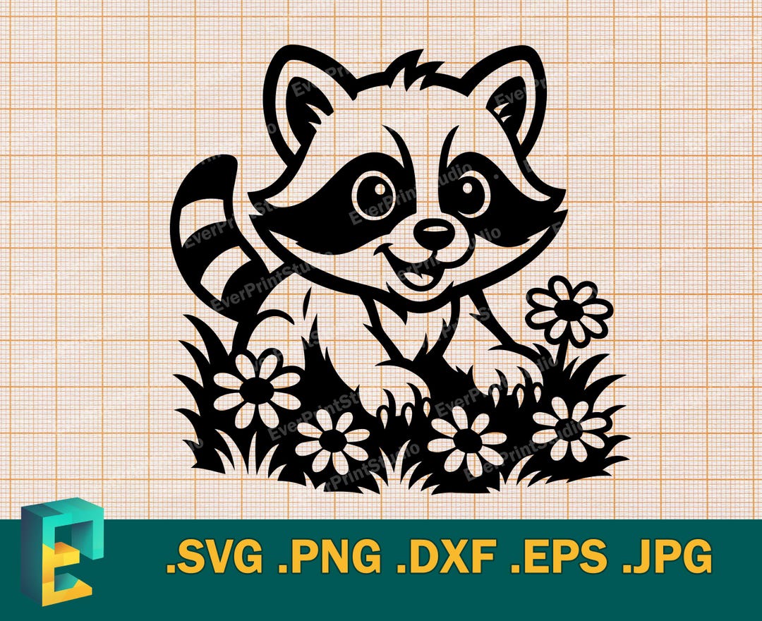 Baby Raccoon SVG - Cricut, Silhouette | Vector Happy Raccoon Cut File ...