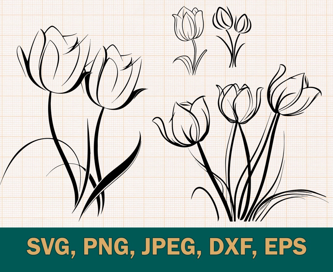 Tulip Flower Line Art SVG, Tulip Art Clipart | Tulips Tattoo .eps, .dxf ...
