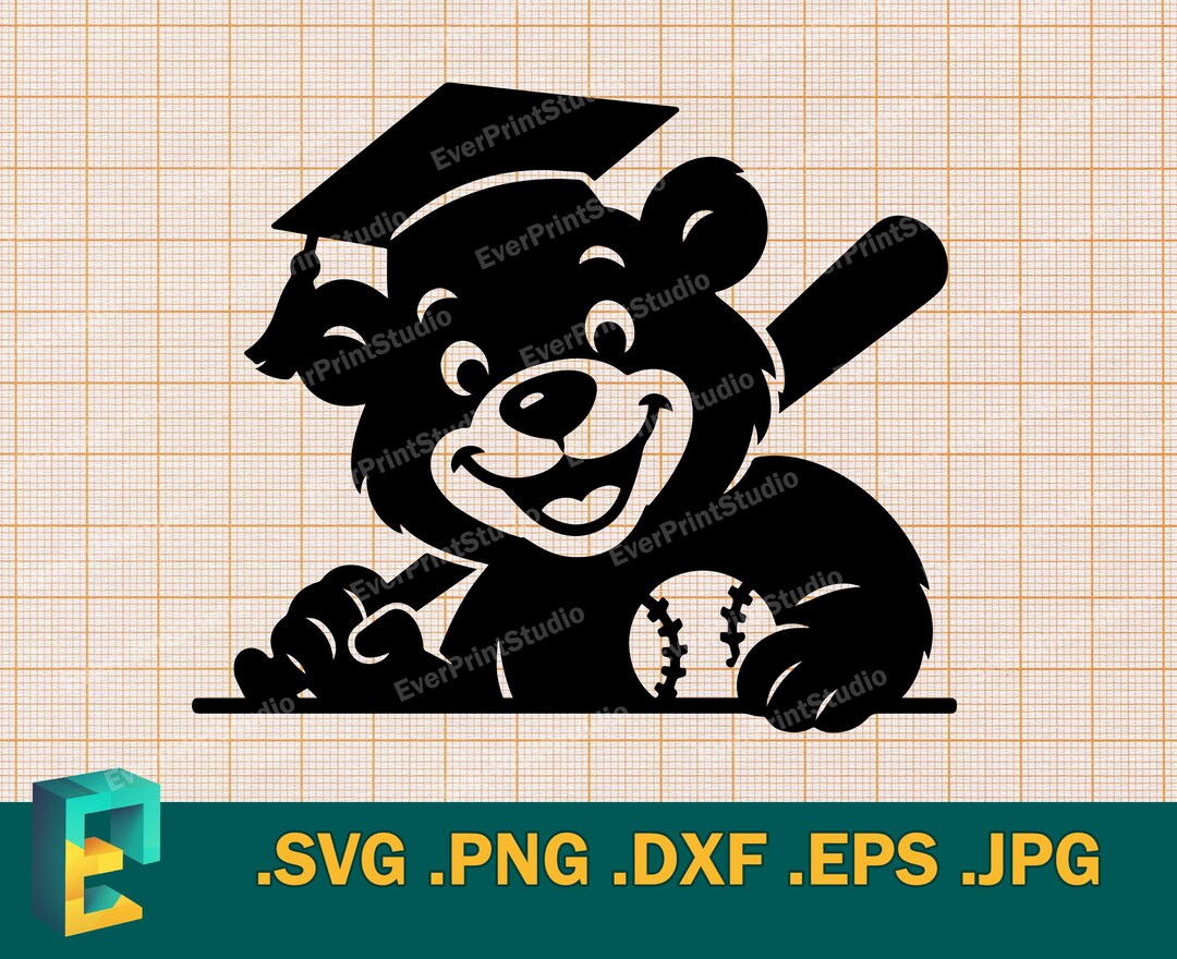 Bear Baseball Graduate SVG | Senior Bear - Graduation Cap SVG. Baseball ...