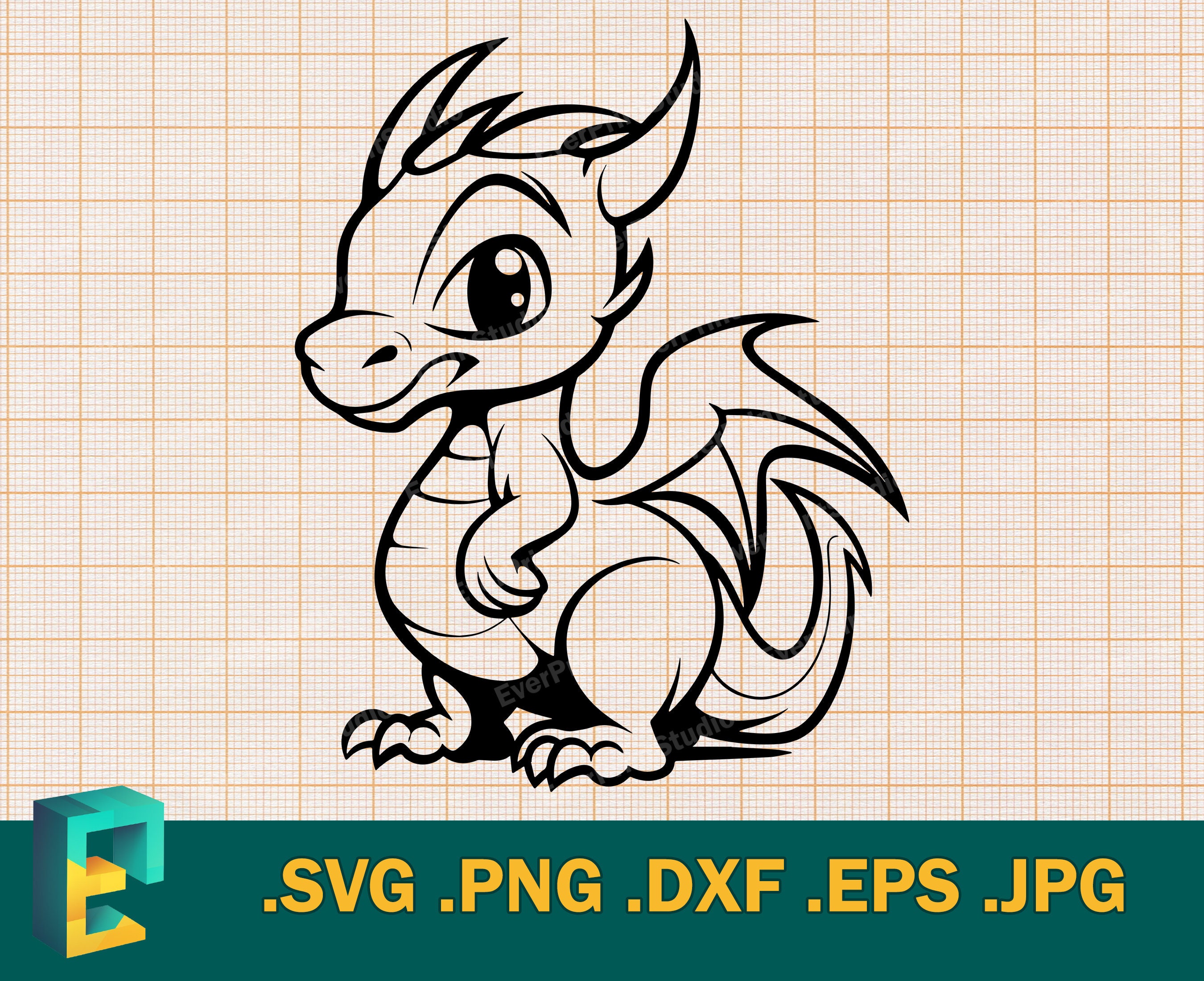 Dragon SVG Cricut Silhouette Vector Artistic Cute Dragon - Etsy