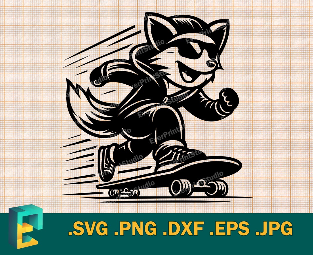 Fox Skateboarding SVG Cricut, Silhouette Vector Happy Fox Rides a ...