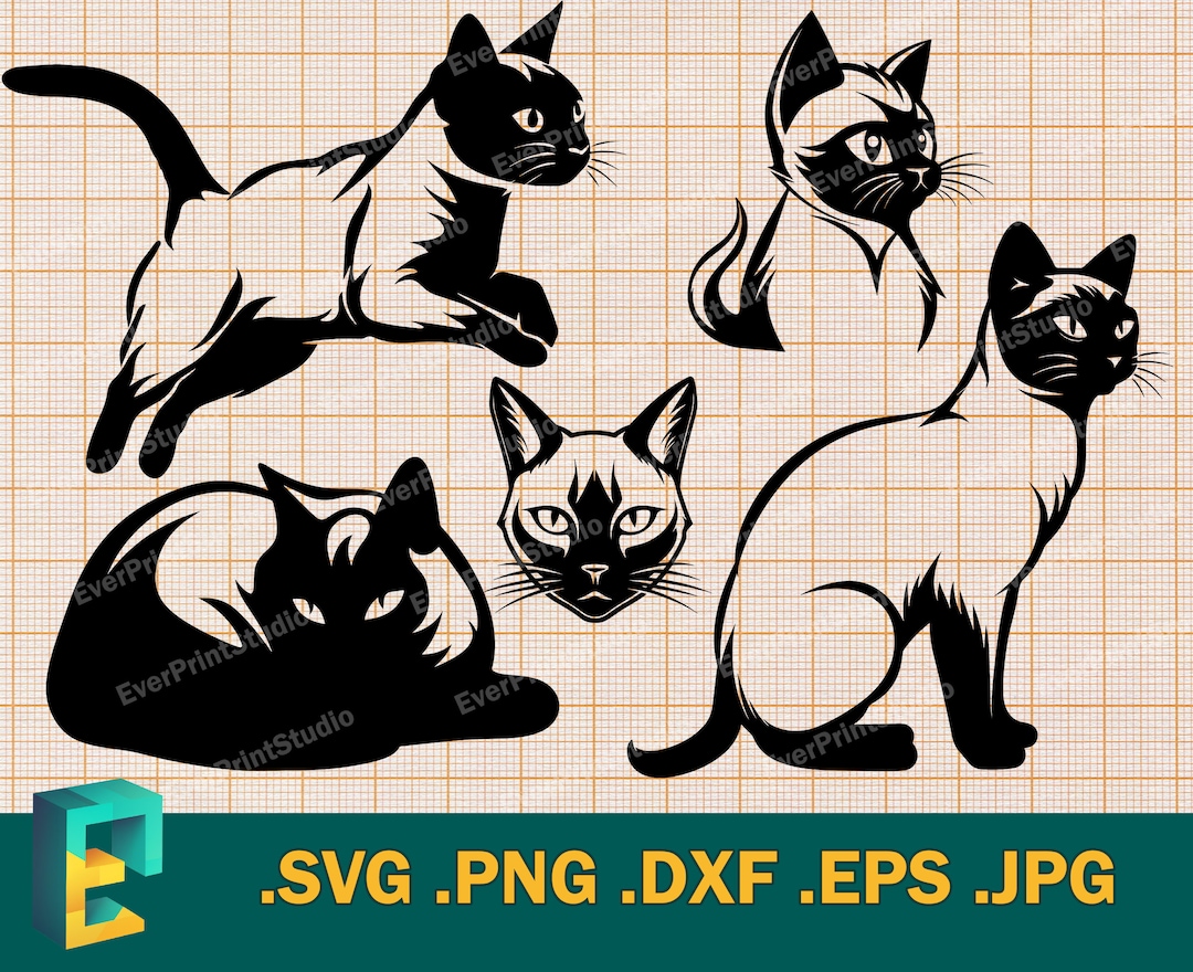 Siamese Cat SVG - Cricut, Silhouette | Vector Siamese Cat Bundle Cut ...