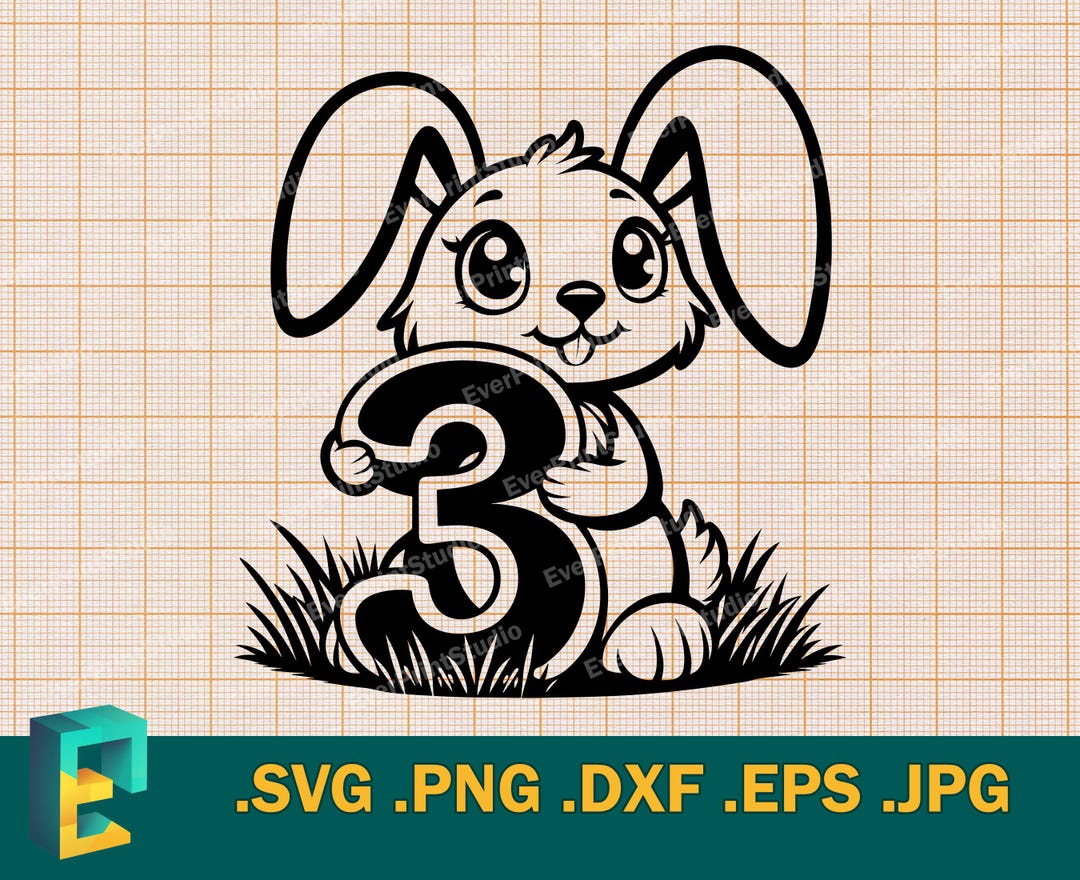 3rd Birthday SVG - Cricut & Silhouette, Vector Cute Bunny 3rd Class Cut ...