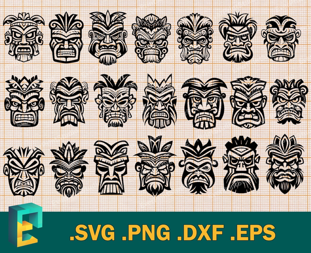 Tiki Head SVG Bundle - Cricut, Silhouette | Vector Tiki Head Cut File ...