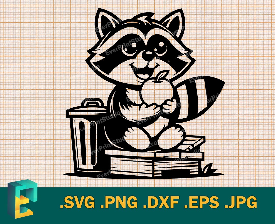 Raccoon SVG - Cricut, Silhouette | Vector Cute Raccoon With Apple Cut ...