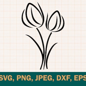 Tulip Flower Line Art SVG, Tulip Art Clipart | Tulips Tattoo .eps, .dxf ...