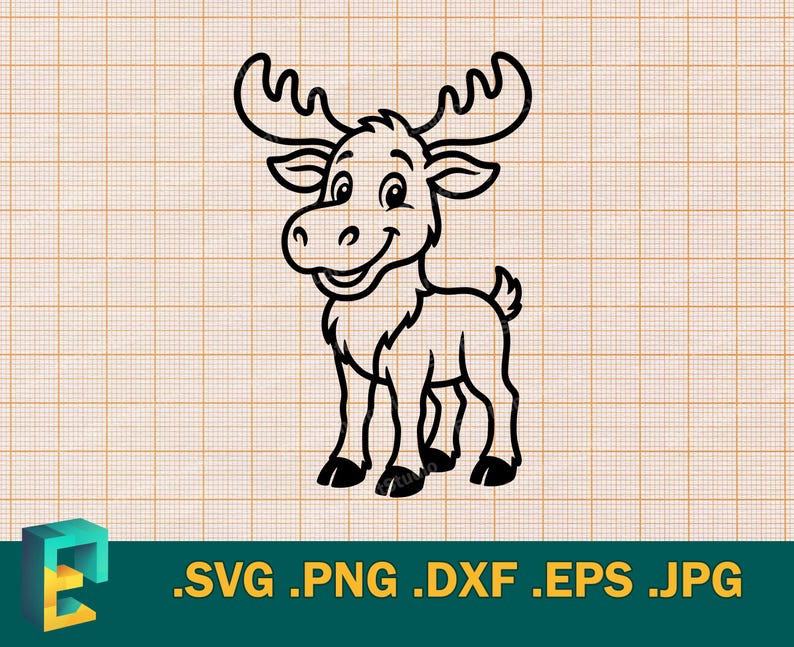 Happy Moose SVG - Cricut, Silhouette | Vector Artistic Cute Baby Moose ...