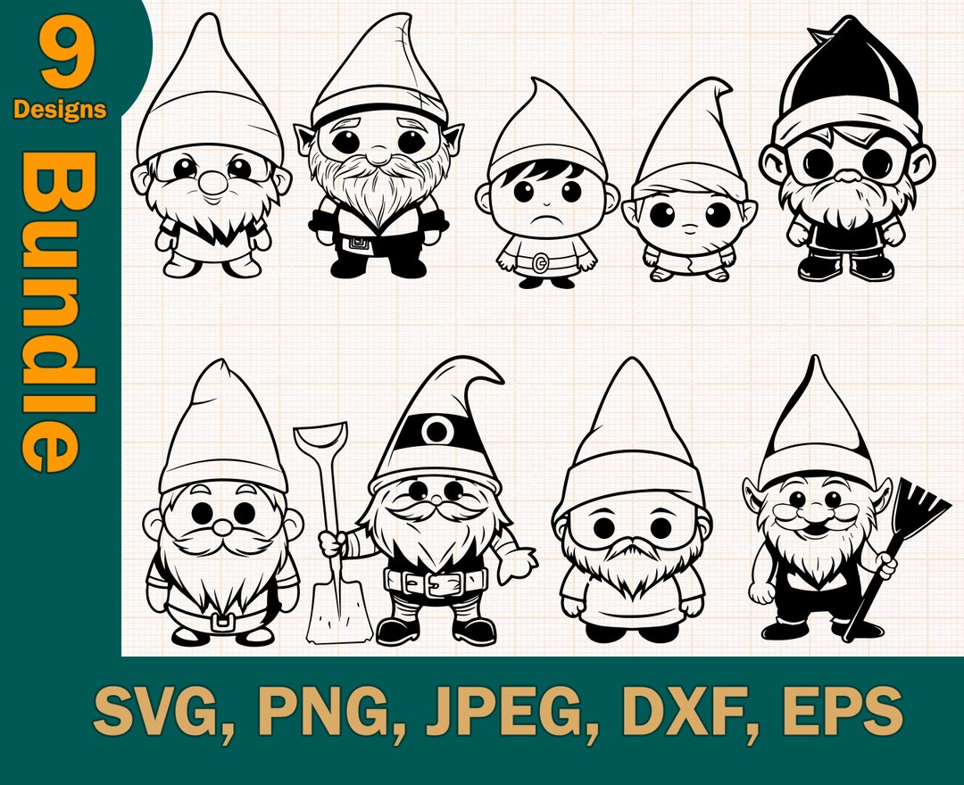 Gnome Bundle SVG, Cute Garden Gnome SVG, Gnomes Set Svg, Gnome Clipart ...