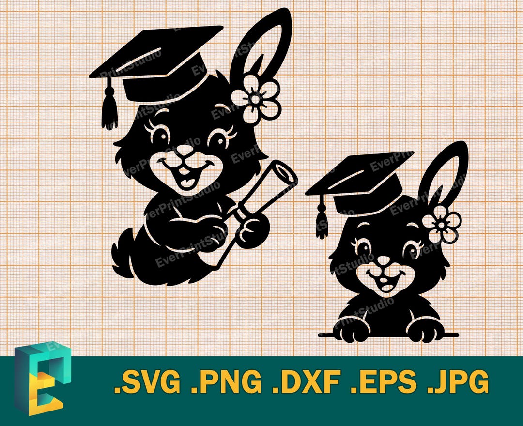 Graduate Bunny Girl SVG | Cute Bunny With Graduation Cap SVG. Graduate ...