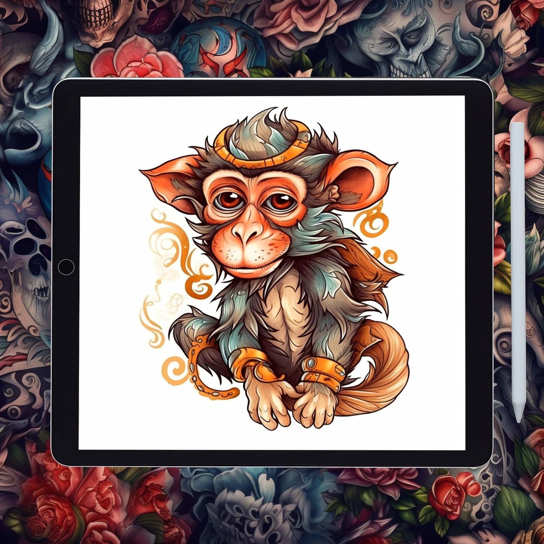 Charming Little Monkey Tattoo Design Whimsical Neo - Etsy