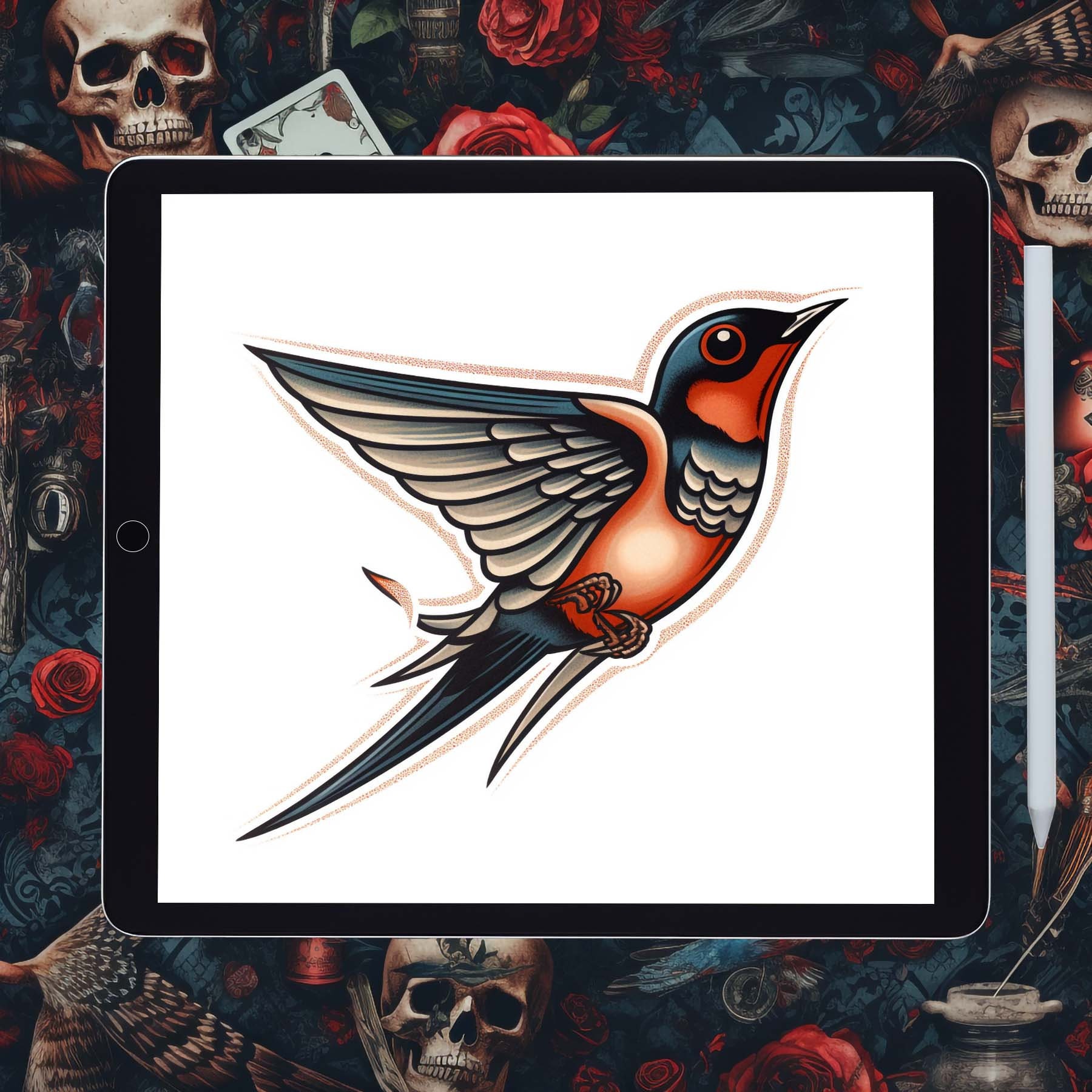 Oldschool Bird Tattoo Design: A Colored Traditional Tattoo Art for Classic Ink Lovers - Etsy
