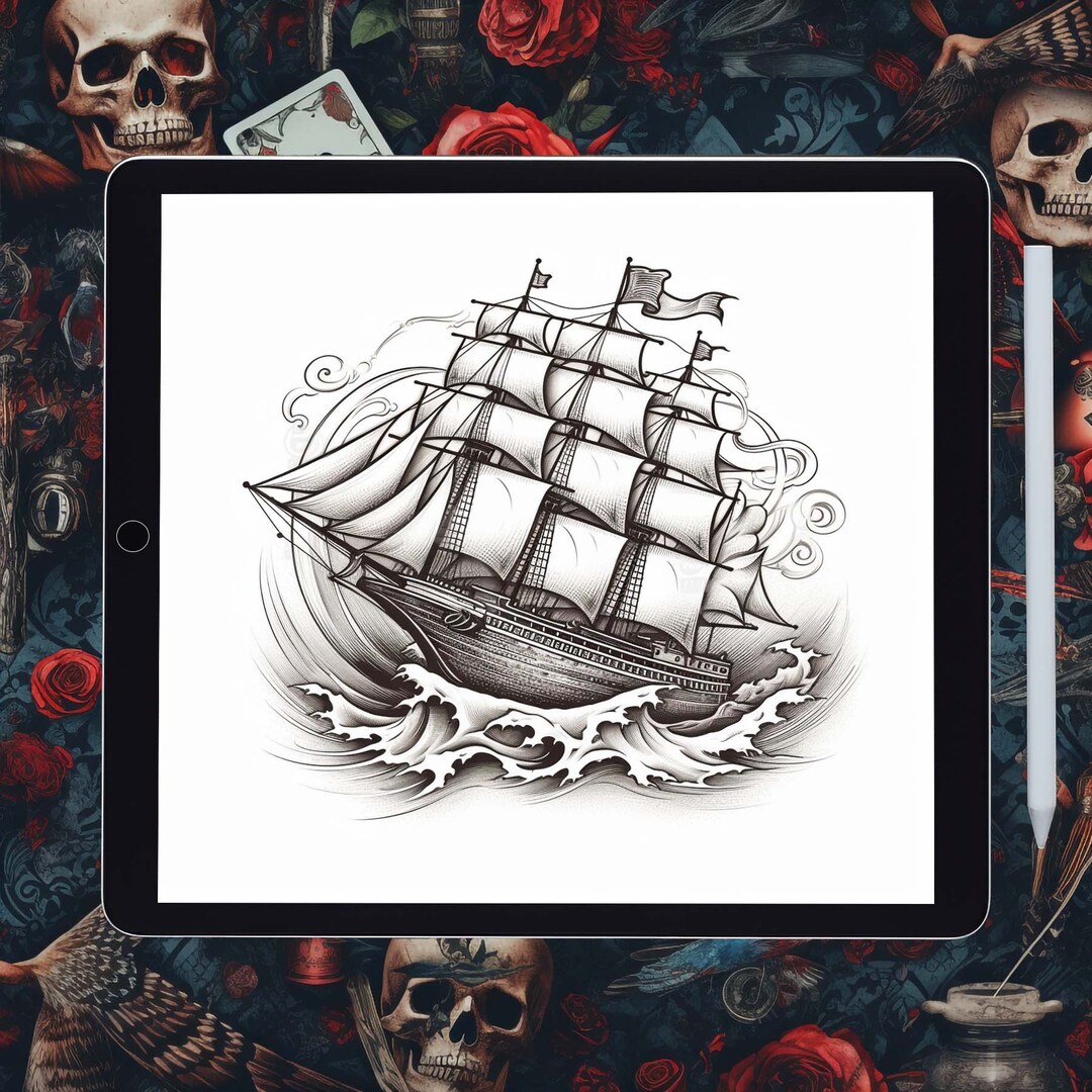 Vintage Oldschool Ship Tattoo Design: Traditional Navy Artwork for ...