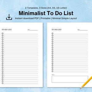 Minimalist to Do List Printable, Simple Tasks List Template, Clean ...