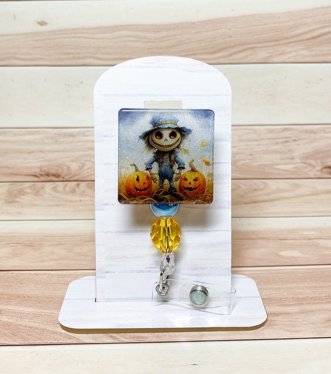 Halloween Scarecrow Scene Interchangeable Retractable Badge Reel ...