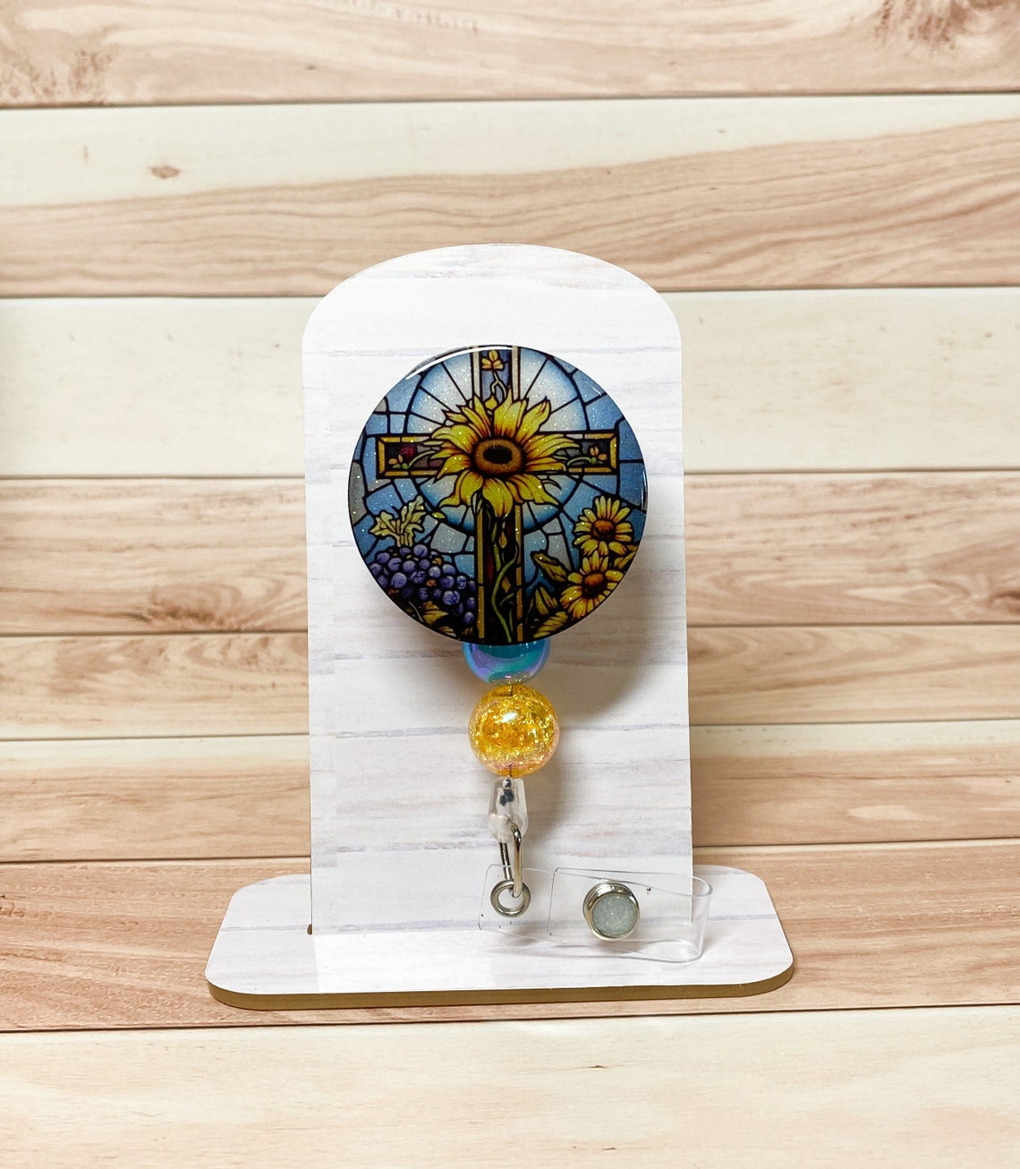 Sunflowers on Cross - Religious Interchangeable Retractable Badge Reel ...