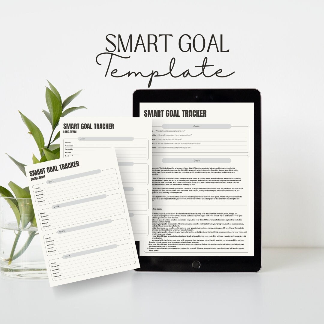 SMART Goals Template, Goal Tracker, Digital Download, Goal Setting ...