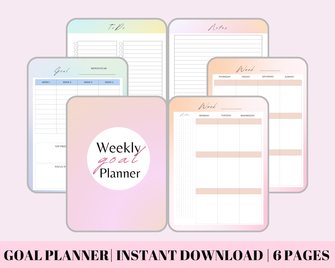 Weekly Goal Digital Planner Printable Pages Instant PDF Download - Etsy