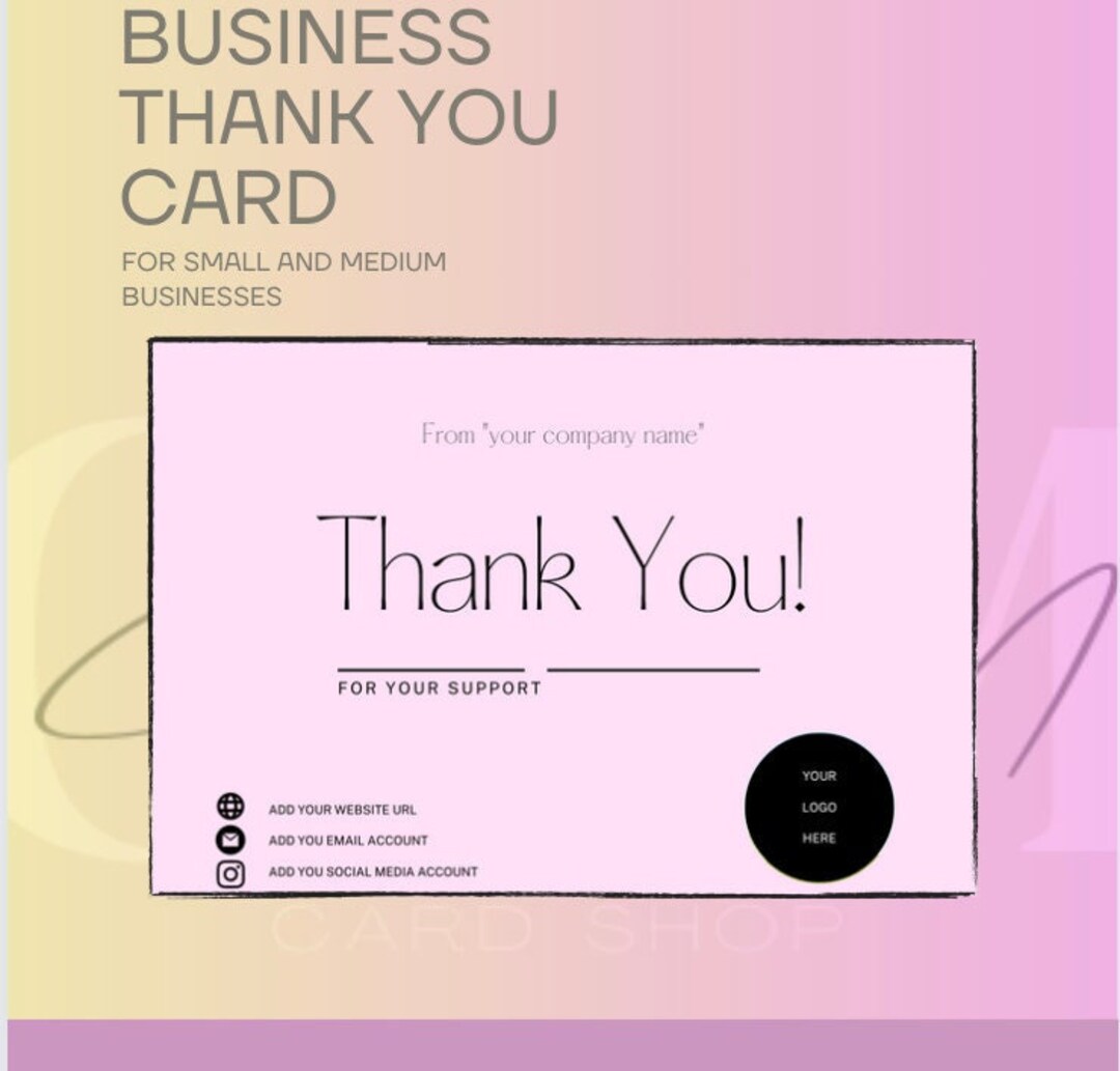 Business Thank You Card Editable for Small and Medium Businesses - Etsy