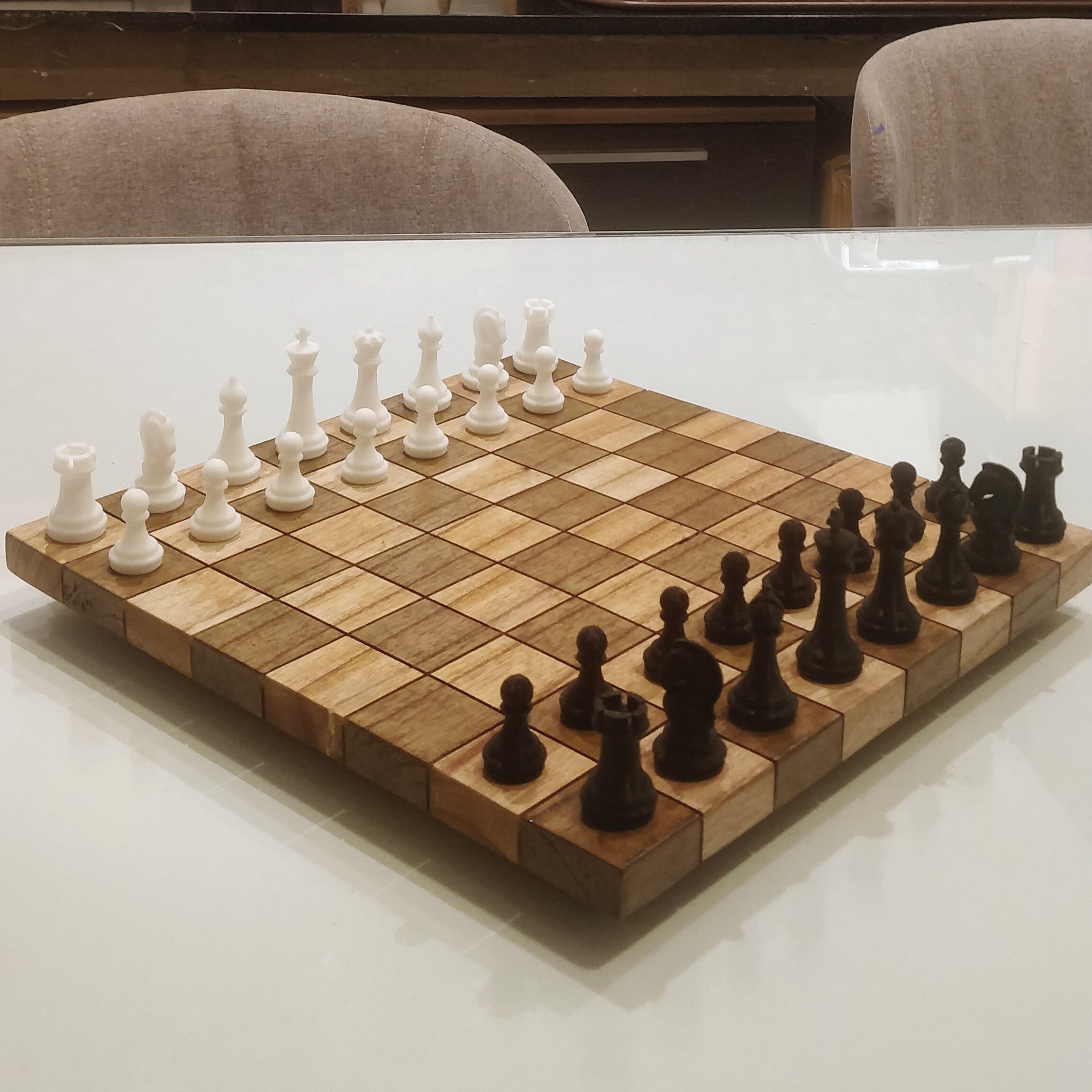 Solid Wood Chess Board floating Look With Pawns - Etsy