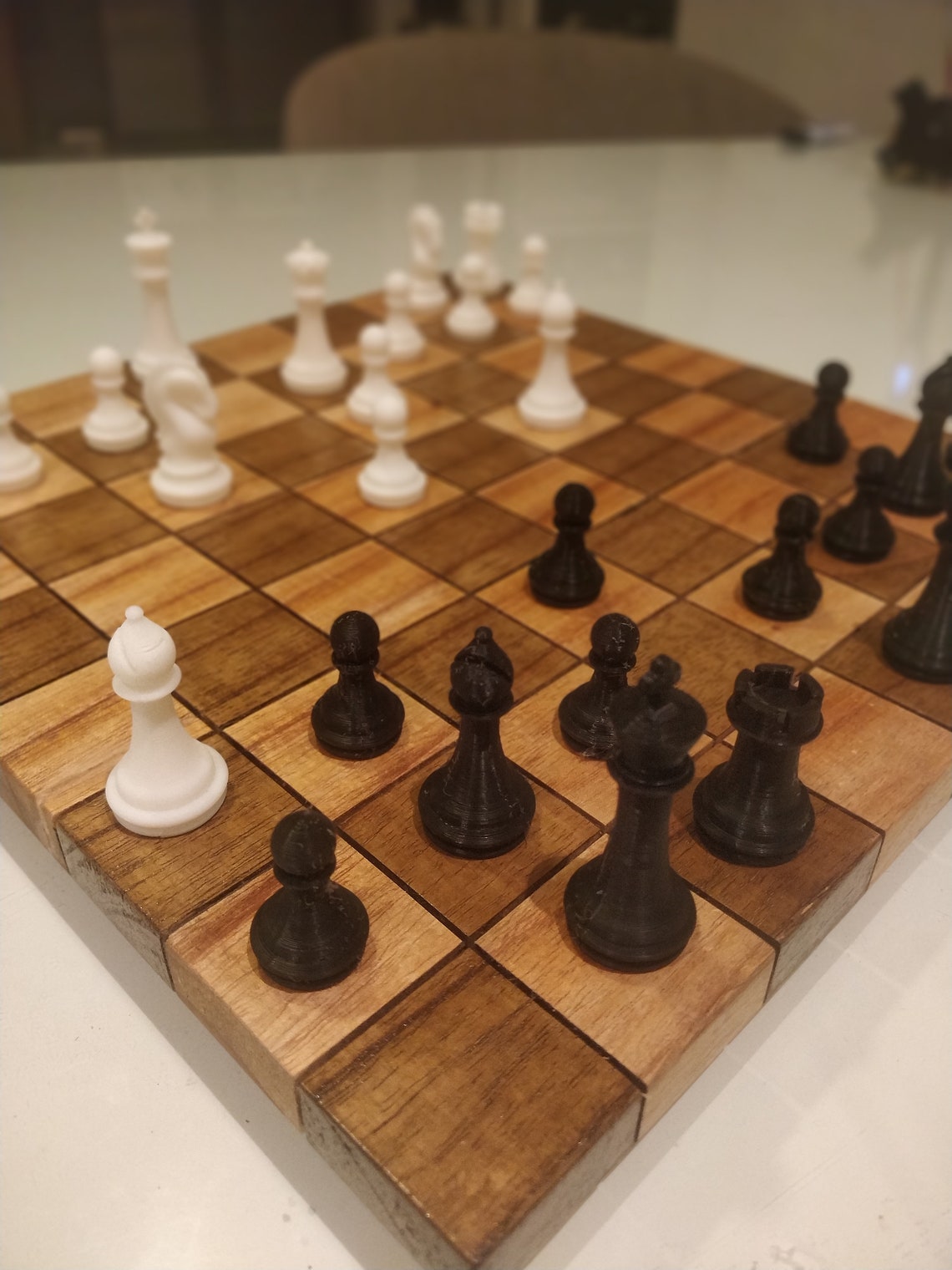 Solid Wood Chess Board floating Look With Pawns - Etsy