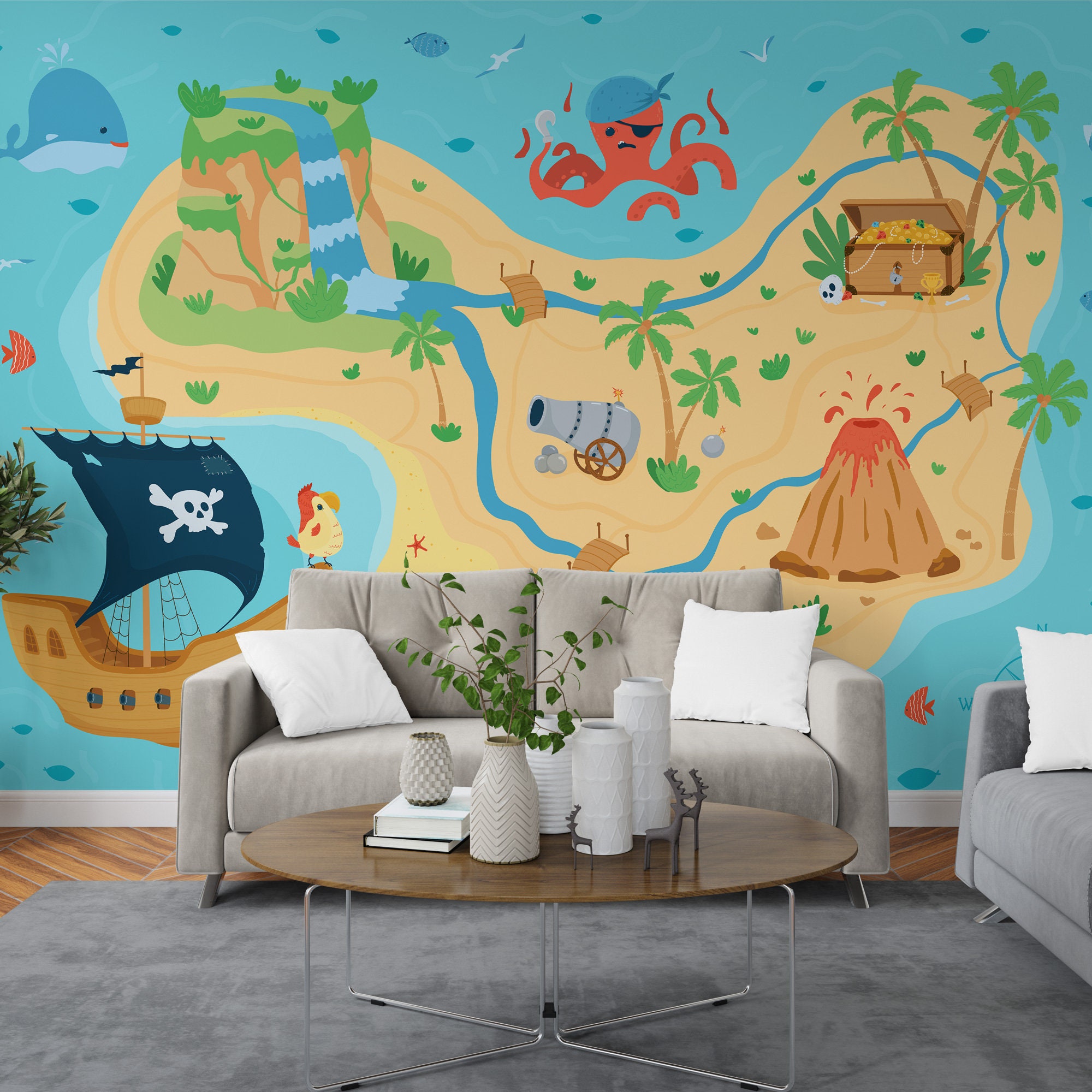 Pirate Treasure Map Wallpaper Peel and Stick With Water Based Latex ...