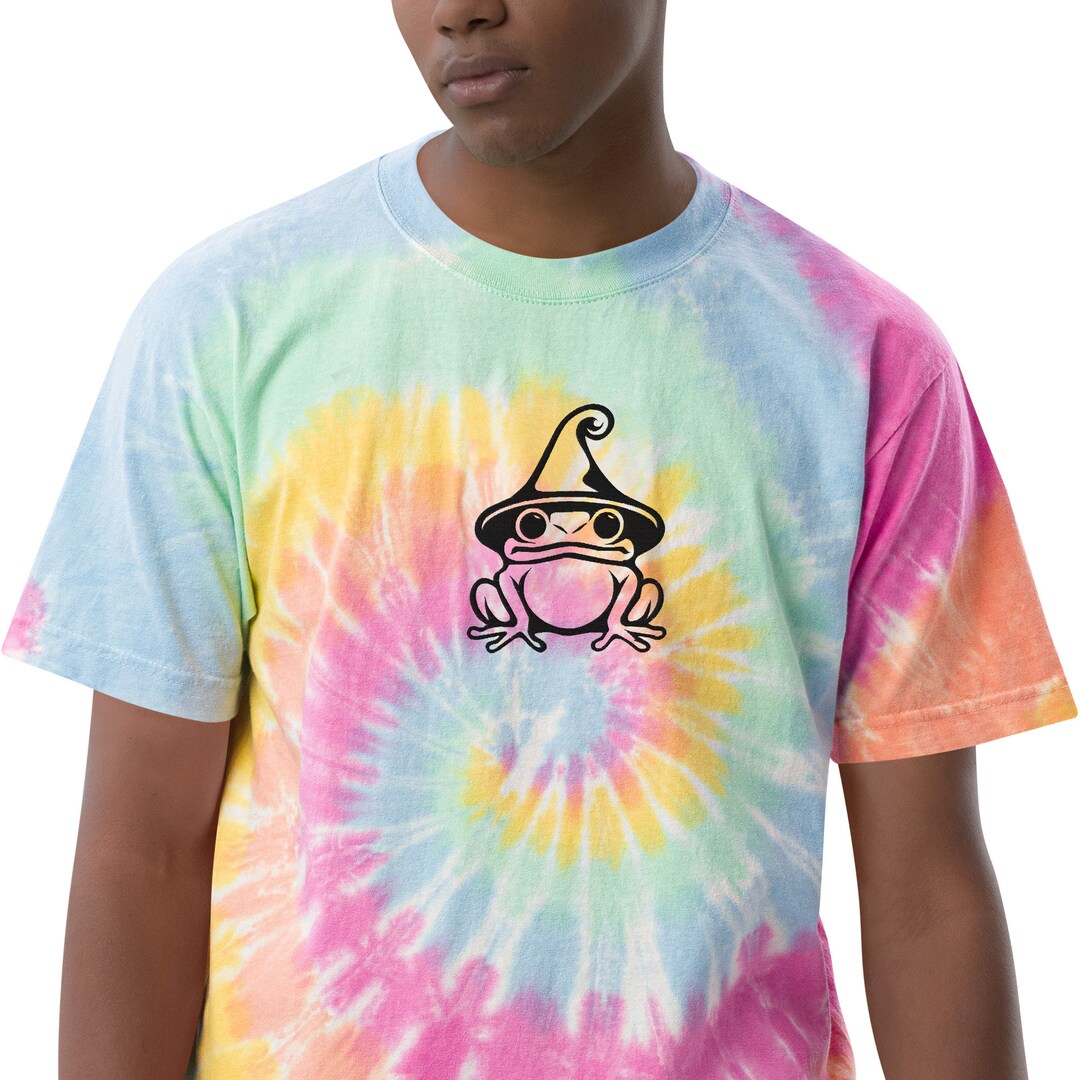 Embroidered Trippy Wizard Frog Tie Dye T-shirt | Hippie Frog Festival ...
