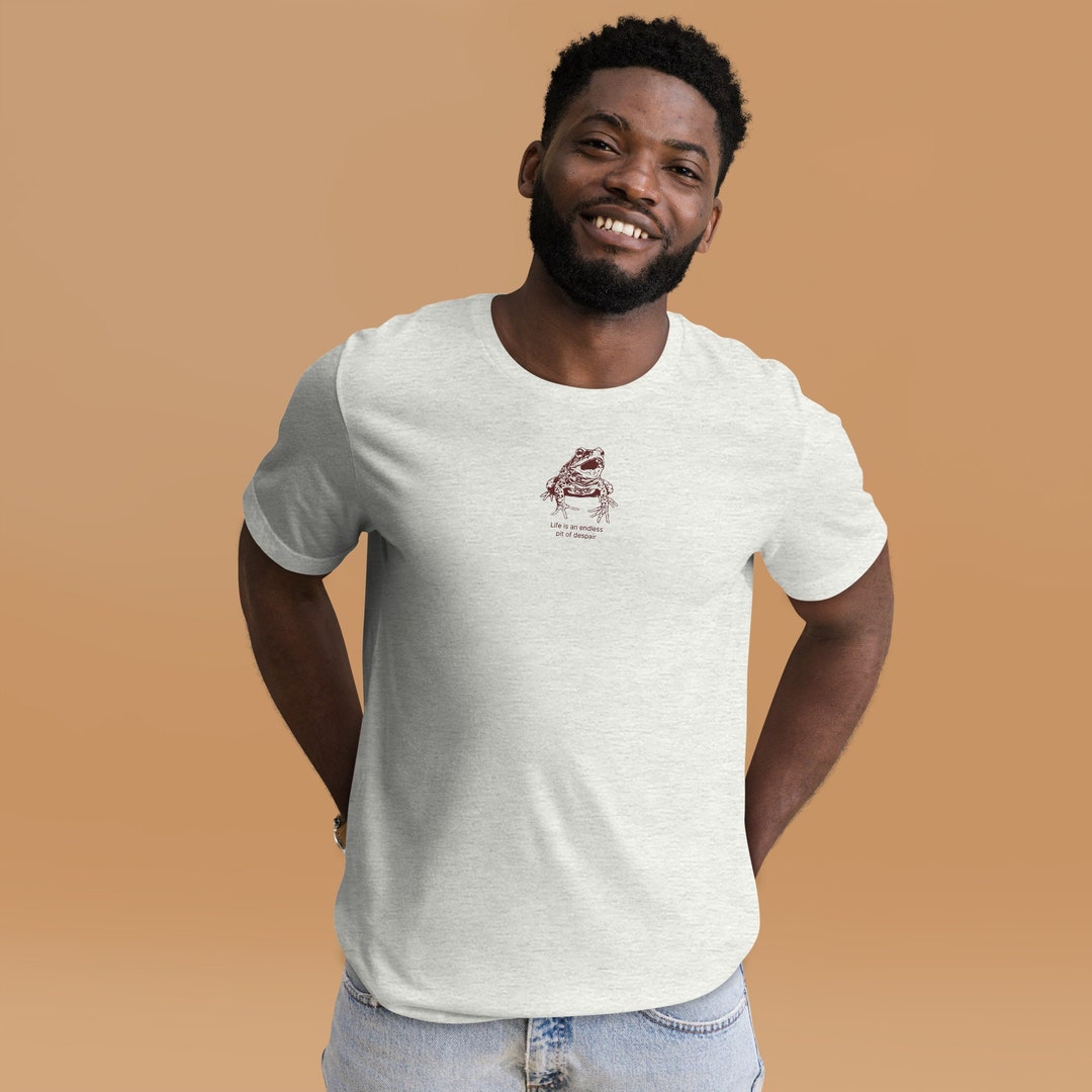 Frog Despair Embroidered T-shirt | Depression Humor Meme Shirt ...