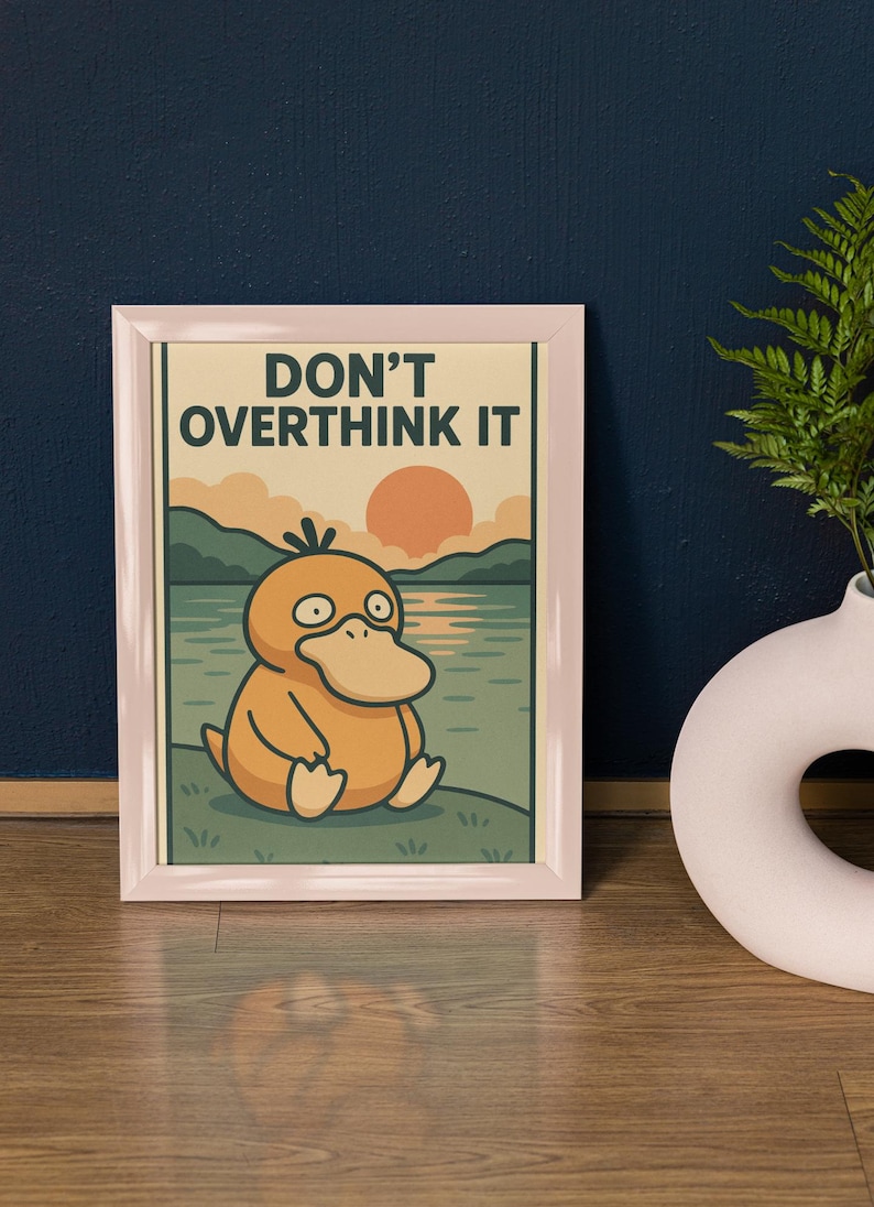 Psyduck Digital Poster “don’t Overthink It” Retro Pokémon Wall Art ...