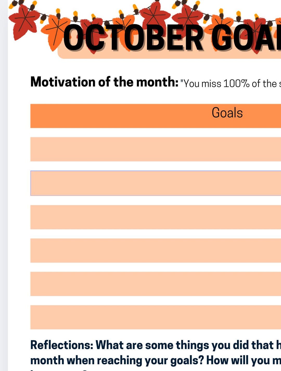 October Goal Tracker - Etsy