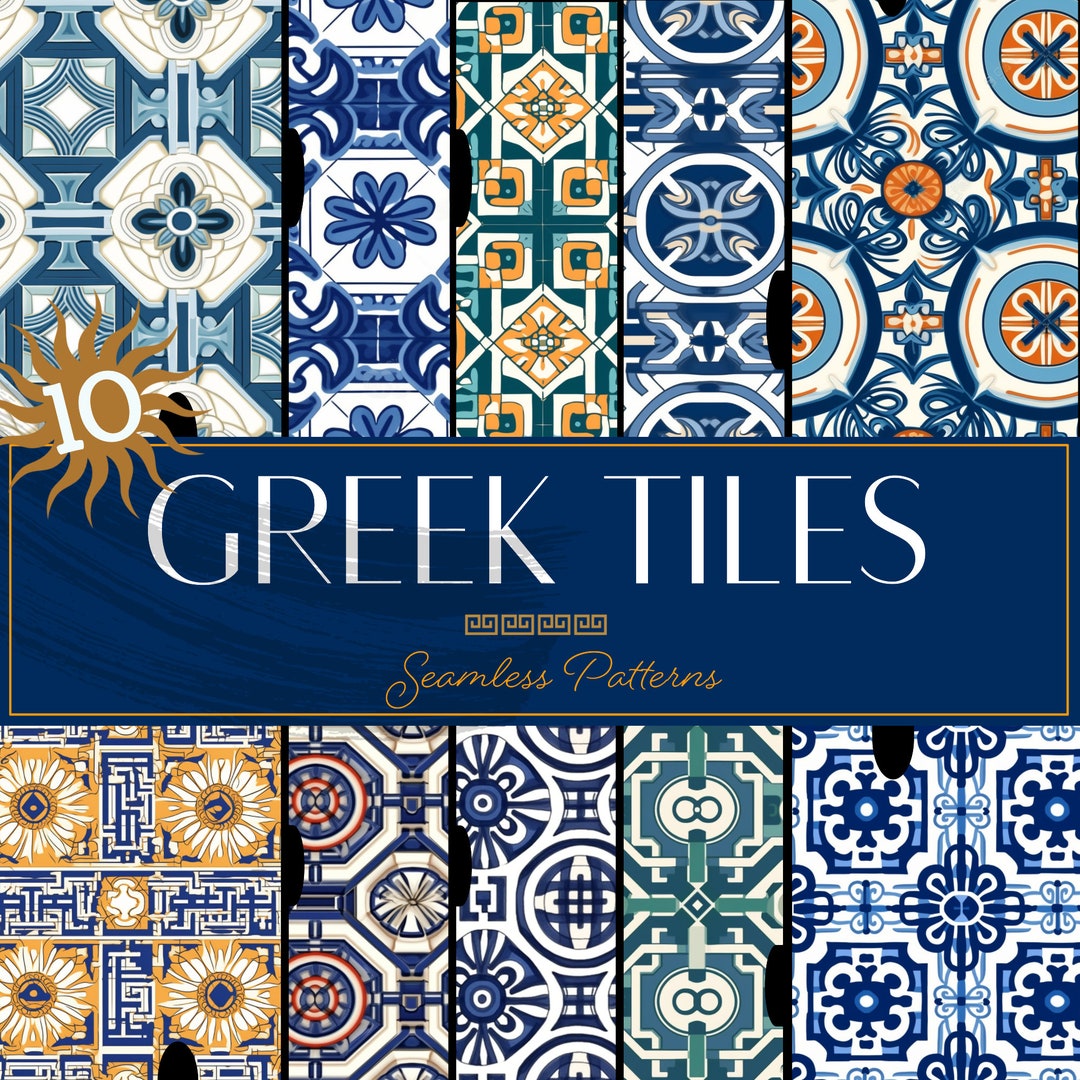 Greek Tile Style Seamless Patterns - 10 High-resolution Mediterranean ...