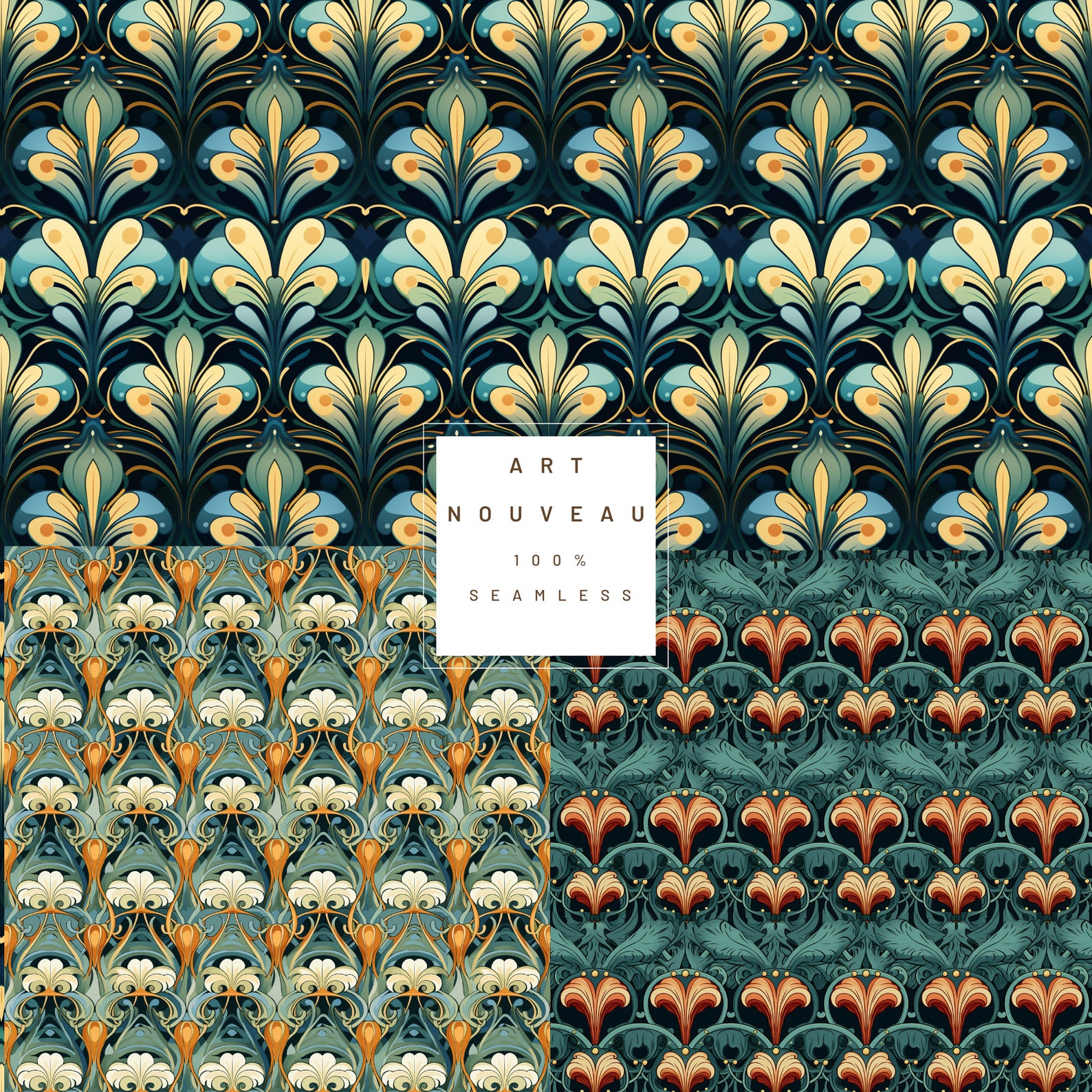 Art Nouveau Digital Patterns - Pack of 10 High-quality Seamless Designs ...