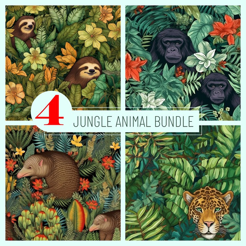 Exotic Jungle Animals Pattern Bundle Unique Designs for - Etsy