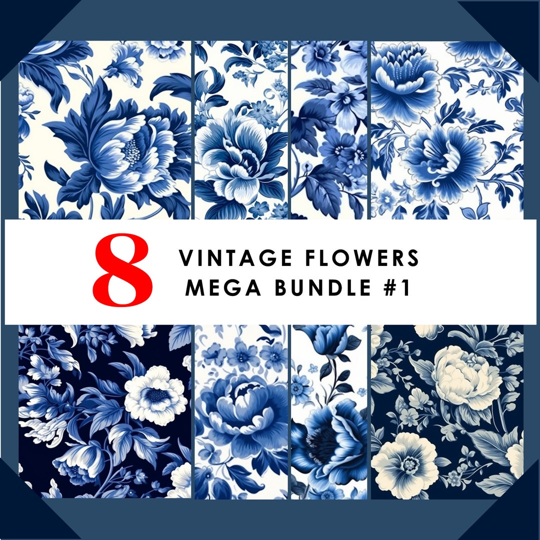 Vintage Delft Blue Floral Seamless Patterns Mega Bundle 1: - Etsy