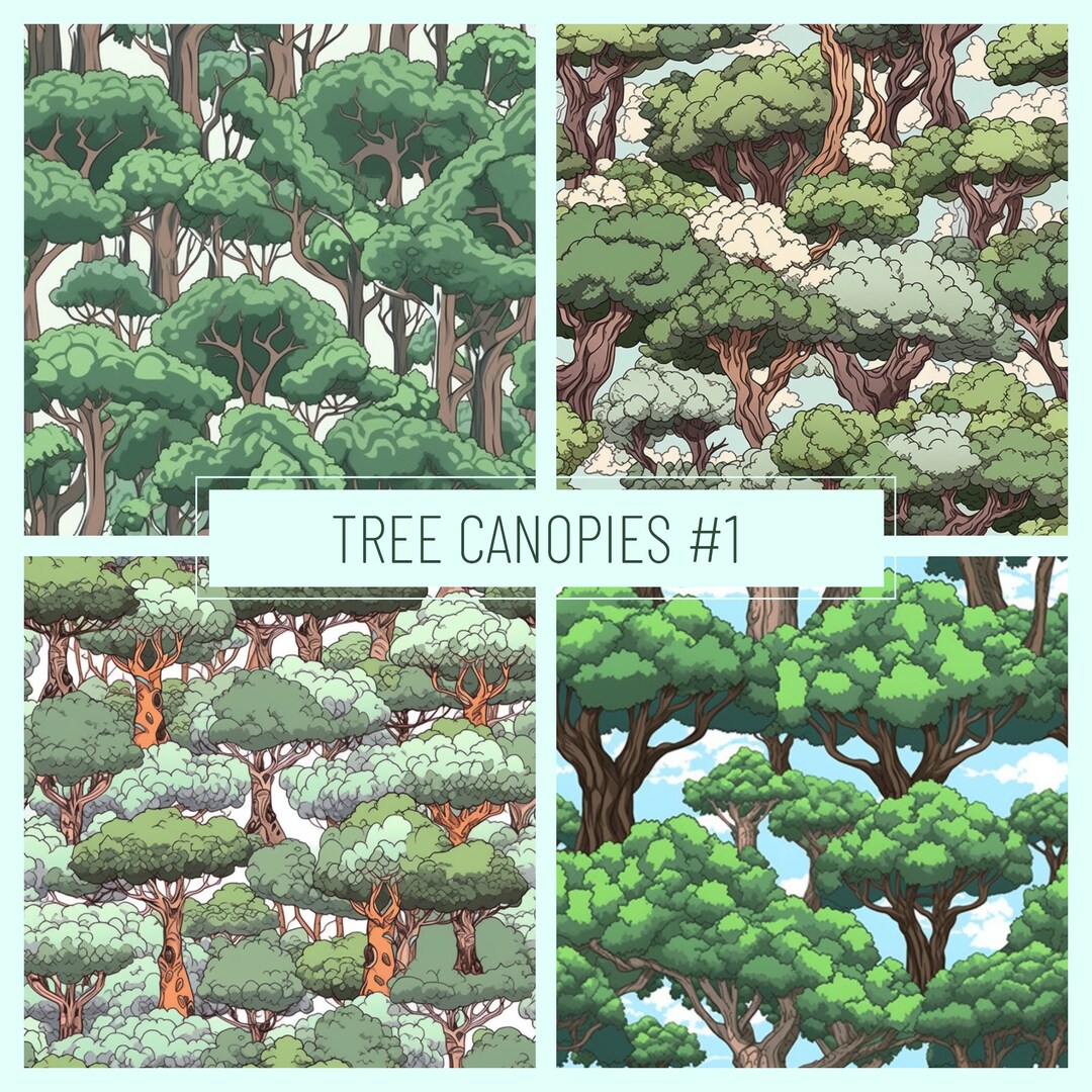 Anime-style Tree Canopy Patterns Bundle #1: 4 Unique Designs for ...