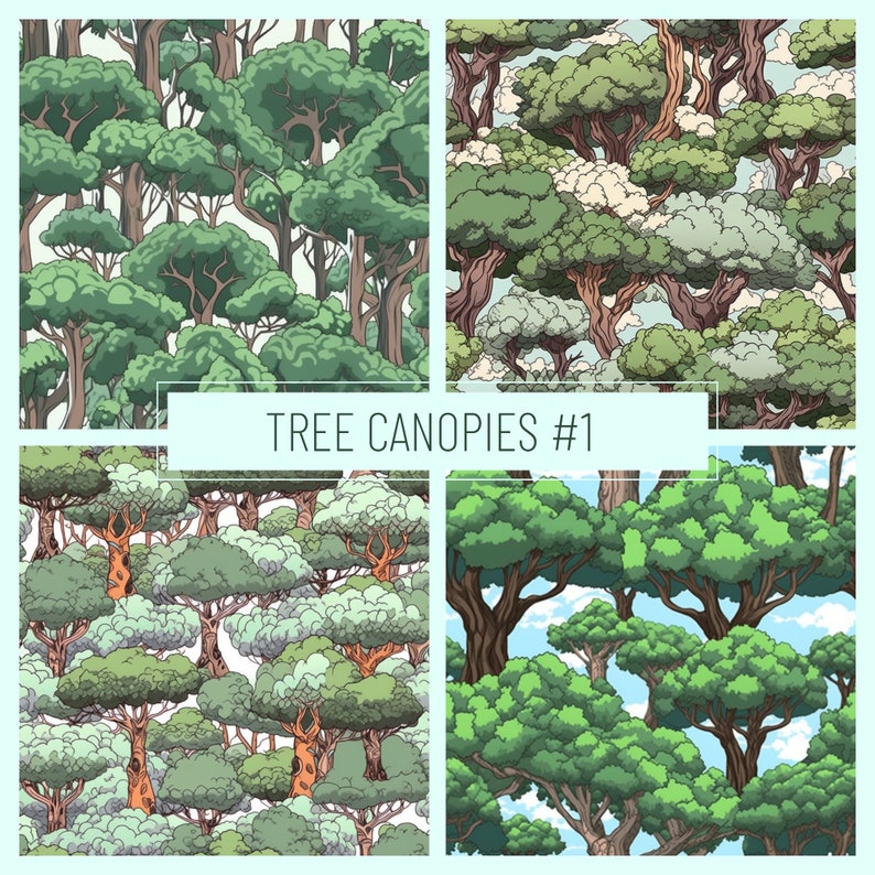 Anime-style Tree Canopy Patterns Bundle 1: 4 Unique Designs - Etsy