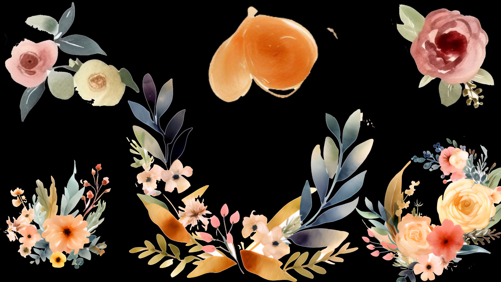 23 Boho Floral Clip Arts, PNG, Transparent Background Single PNG ...