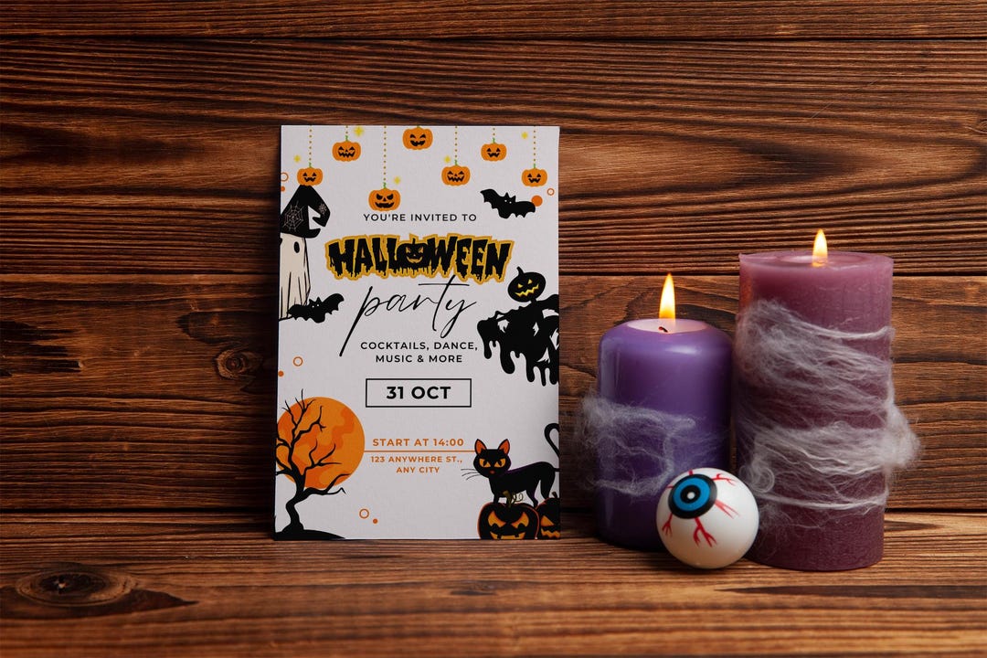 Spooky Halloween Party Invitation, Ghost, Pumpkin, Bat Theme (digital ...