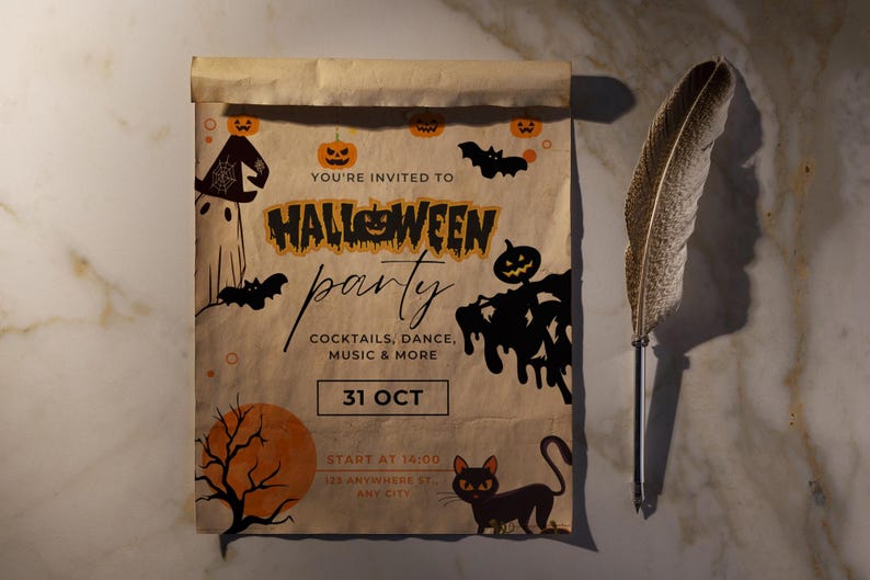 Spooky Halloween Party Invitation, Ghost, Pumpkin, Bat Theme (digital ...