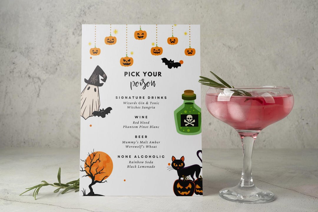 Halloween Bar Menu Template, Spooky Drink List, Editable Canva Design ...